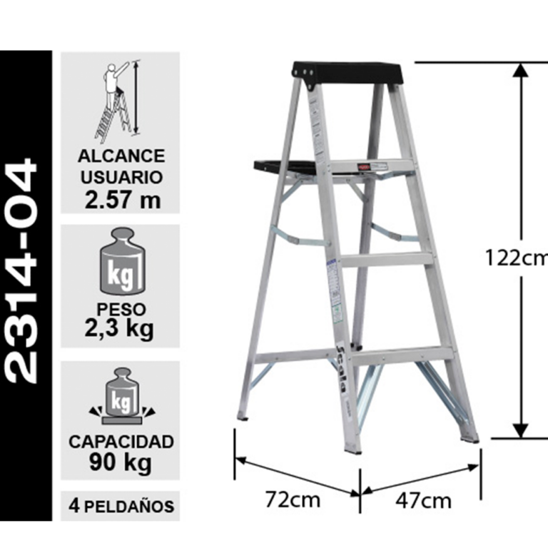 ESCALERA ALUMINIO TIJERA 1.22 M 4 PELDA OS CUPRUM – TecnoPlus