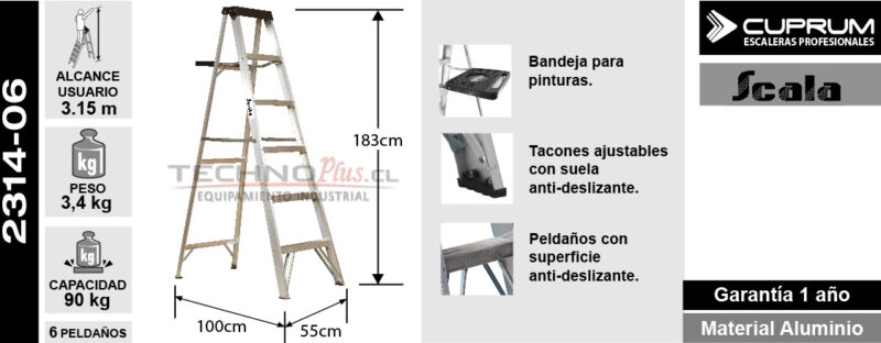 ESCALERA ALUMINIO TIJERA 6 PELDA OS CUPRUM – TecnoPlus
