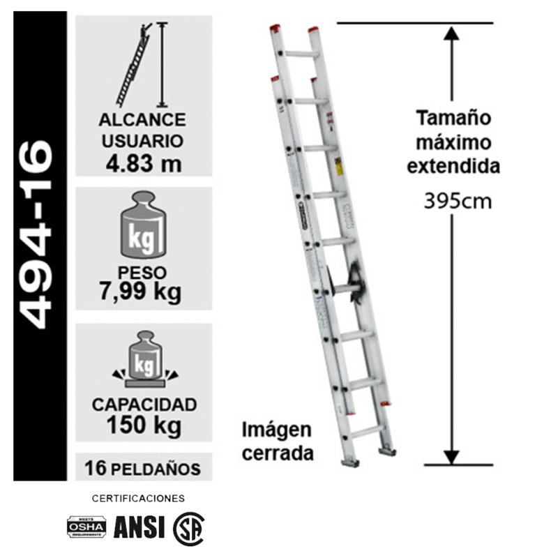ESCALERA TELESCOPICA DE ALUMINIO 16 PELDA OS 150KG CUPRUM – TecnoPlus