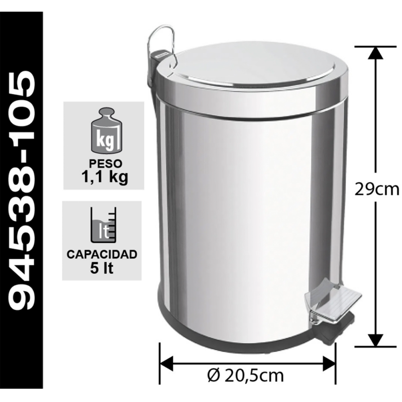 BASURERO PEDAL 5L ACERO INOX TRAMONTINA – TecnoPlus