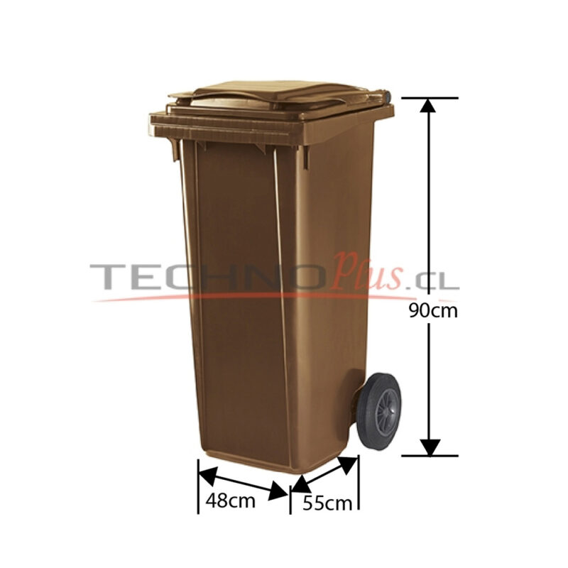 BASURERO CON TAPA Y RUEDAS 120 lts. CAFE – TecnoPlus