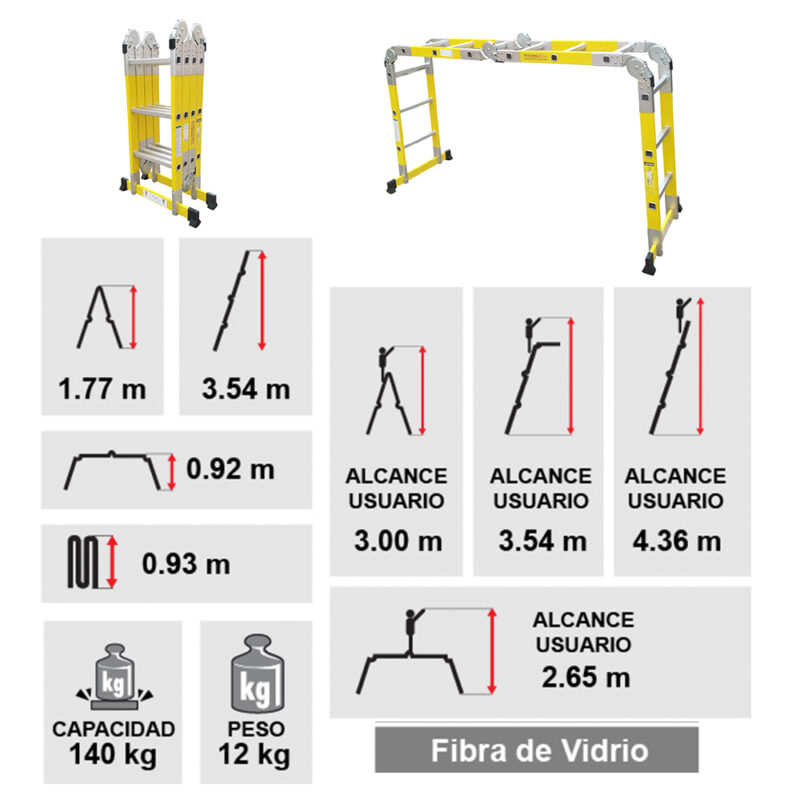ESCALERA FIBRA VIDRIO MULTIPROPOSITO 12 PELDA OS 150 KG. – TecnoPlus