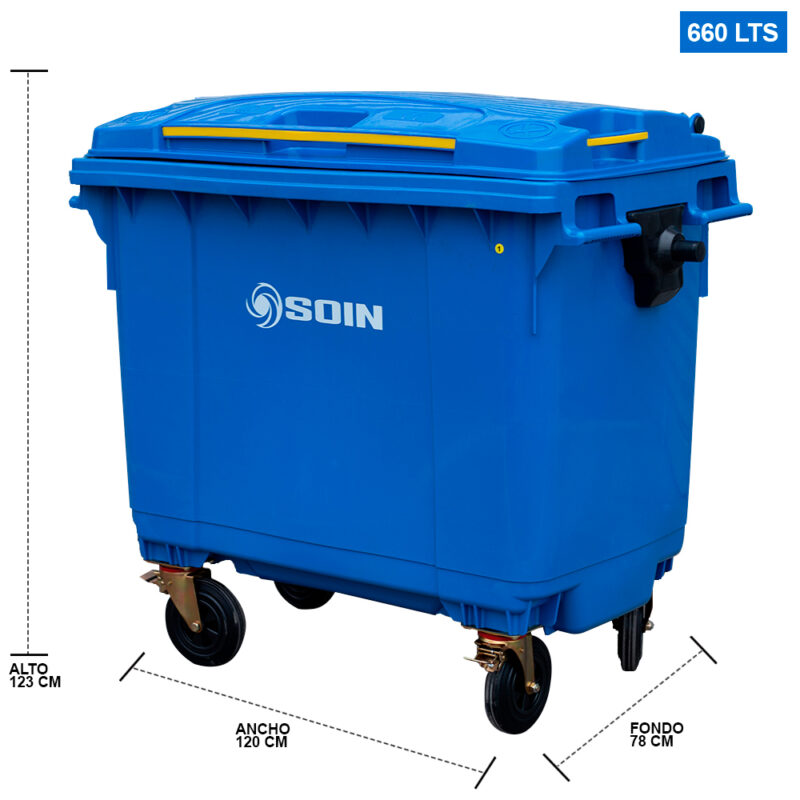 CONTENEDOR BASURA CON RUEDAS AZUL 660 LTS. – TecnoPlus