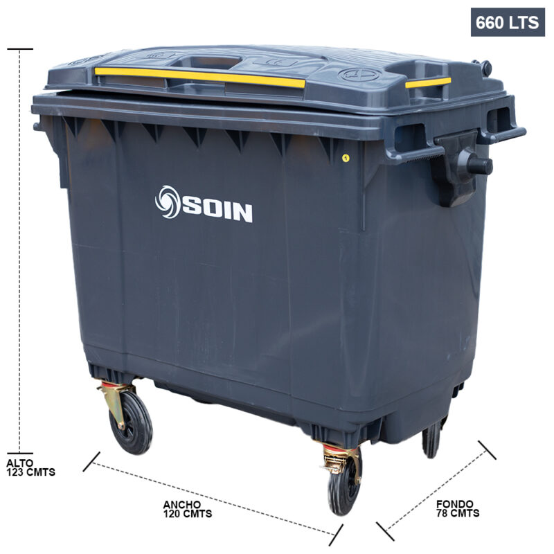 CONTENEDOR DE BASURA CON RUEDAS GRIS 660 LTS. – TecnoPlus