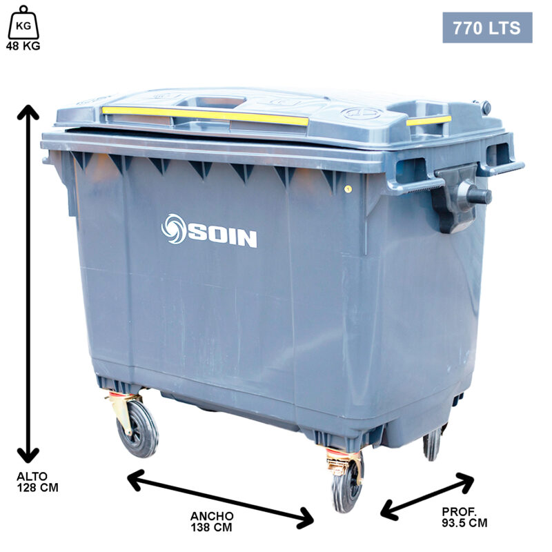 CONTENEDOR DE BASURA CON RUEDAS GRIS 770 LTS. – TecnoPlus
