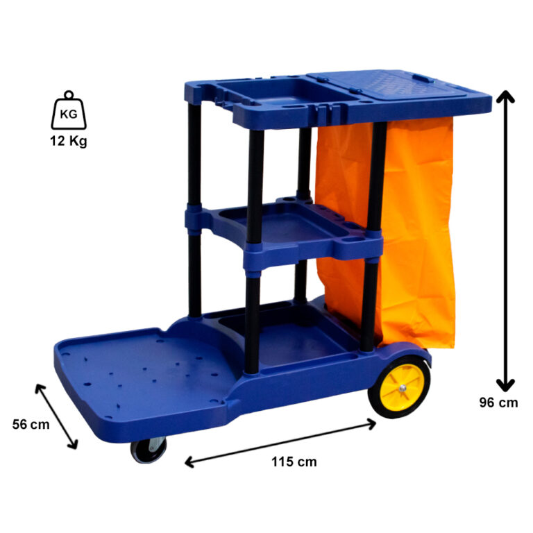 CARRO DE ASEO JANITOR CON BOLSA Y TAPA AZUL – TecnoPlus